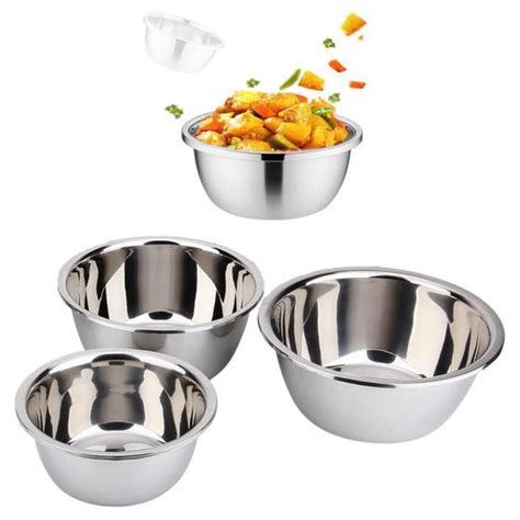 Conjunto de Bacias Saladeira Tigela Bowl Bacia Inox 3 Peças Bogu