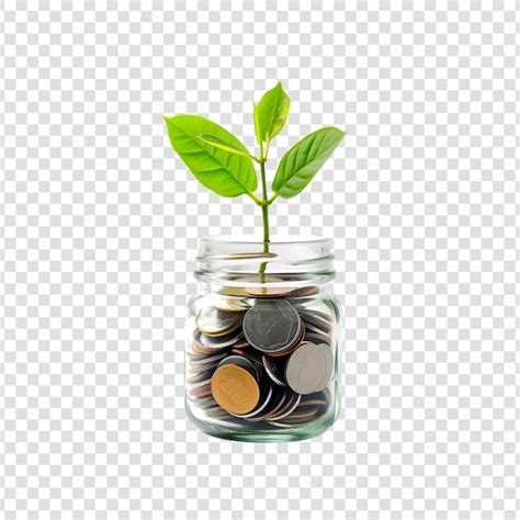 Um Frasco De Vidro De Moeda Ou Dinheiro Uma Planta Crescendo Sobre