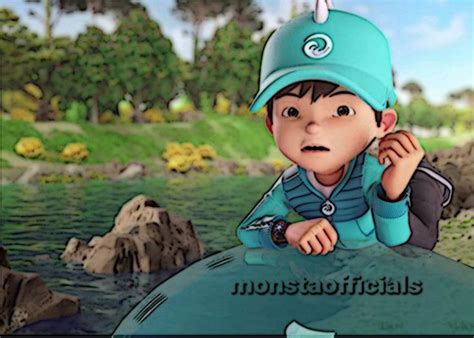 A Cartoon Boy In A Baseball Cap Sitting On Top Of A Rock Next To Water