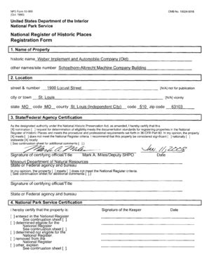 Fillable Online Dnr Mo NPS Form 10 300 Oct Dnr Mo Fax Email Print