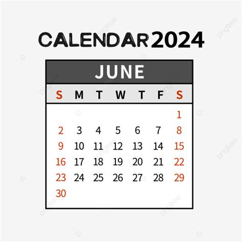 Calendario De Junio De 2024 Negro Simple PNG Dibujos 2024 Junio