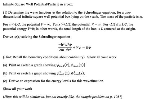 solved infinite square well potential particle in a box 1