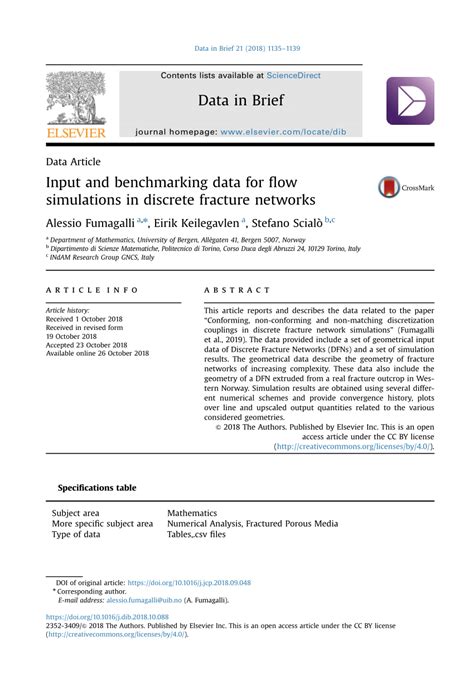 pdf input and benchmarking data for flow simulations in discrete fracture networks