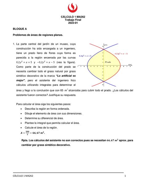 Lista DE Ejercicios Trabajo Final MA262 2022 01 10 CÁLCULO 1 MA