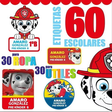 Etiquetas Marcar Ropa Utiles Escolares Marshall Paw Patrol Cuotas