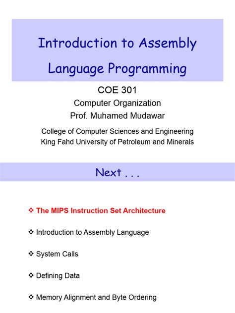 introduction to assembly language programming computer organization prof muhamed mudawar