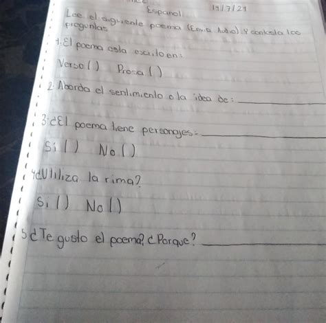 Lee El Siguiente Poema Y Contesta Las Preguntas Brainly Lat