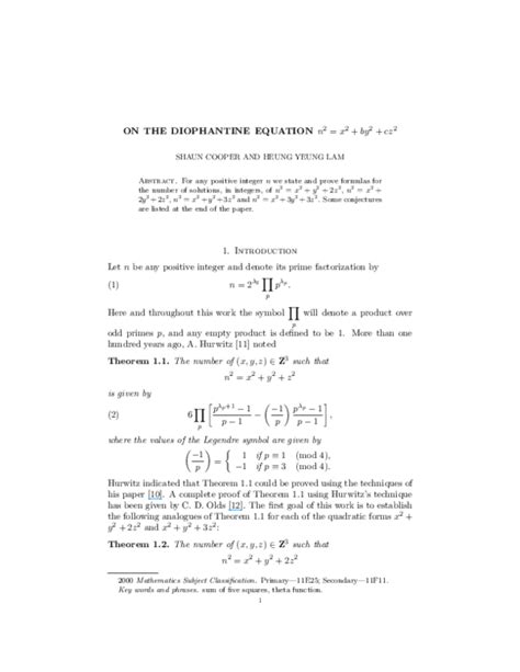 pdf on the diophantine equation shaun cooper