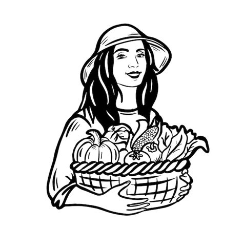 Premium Vector Farmer Girl Holding A Basket Of Vegetables In Her