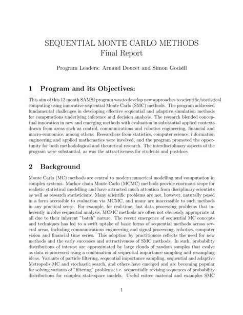pdf sequential monte carlo methods final report · sequential monte carlo methods final report