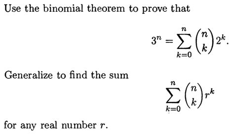 solved use the binomial theorem to prove that 3n ∑k 0n nk 2k
