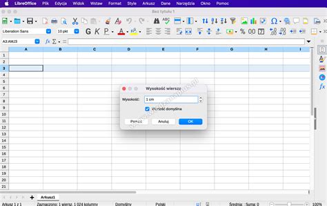 Zmiana wysokości wiersza i szerokości kolumny w LibreOffice Calc