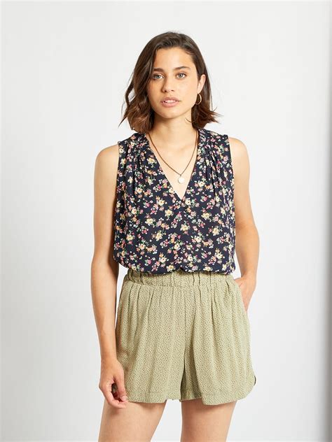 Blouse En Voile Marine Fleurie Kiabi