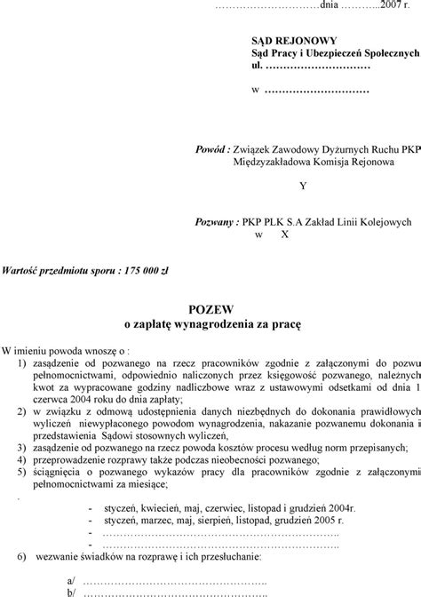 POZEW o zapłatę wynagrodzenia za pracę PDF Free Download