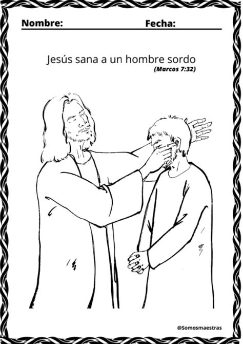 A Coloring Page With The Words Jesus And An Image Of Two People