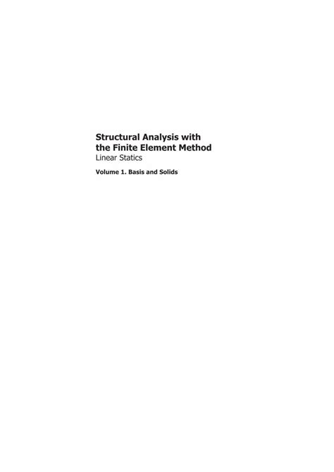 pdf structural analysis with the finite element method linear 978 1 4020 8733 2 1 pdf