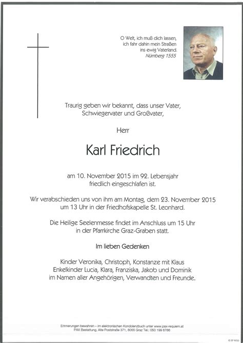 Parte F R Karl Friedrich Pax Requiem