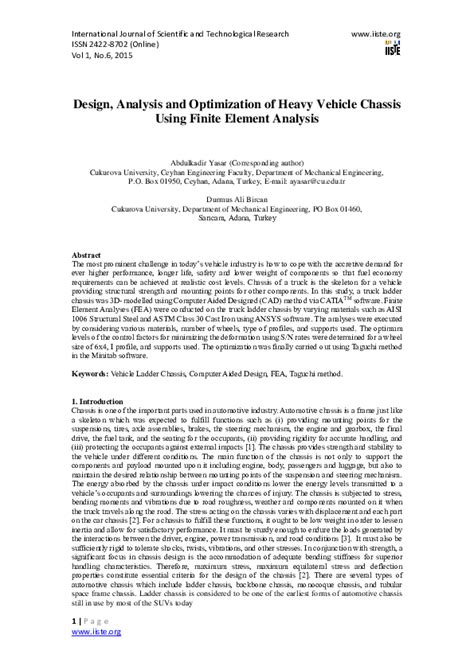 pdf design analysis and optimization of heavy vehicle chassis using finite element analysis