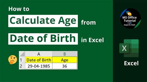 How To Calculate Age From Date Of Birth In Excel Youtube