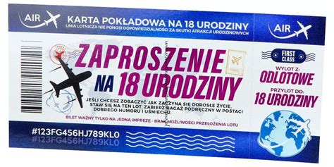 Zaproszenie Na 18 Bilet Lotniczy Oryginalne Zaproszenia Na 18 Yeku