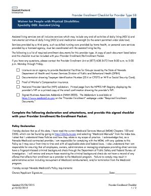 Fillable Online Medicaid Nv Provider Enrollment Checklist For Provider