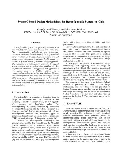 pdf systemc based design methodology for reconfigurable system on chip