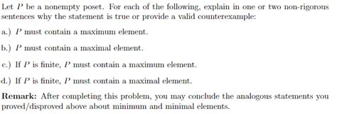 solved let p be a nonempty poset for each of the following