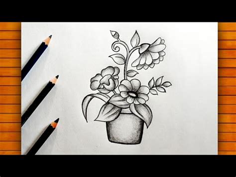 How To Draw A Flower Pot With Pencil Shading Best Flower Site