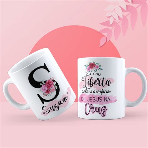Caneca De Porcelana Personalizada Alfabeto E Frase Evangelica Seu
