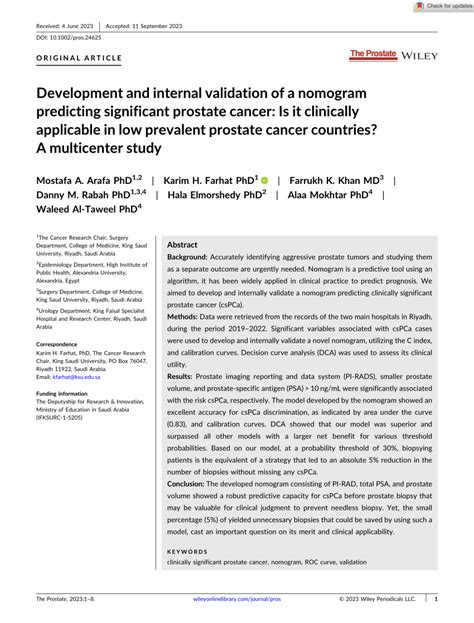 pdf development and internal validation of a nomogram predicting significant prostate cancer