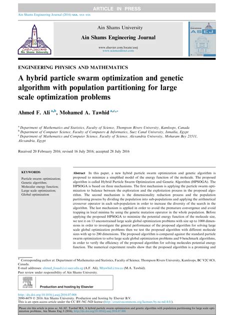 pdf a hybrid particle swarm optimization and genetic algorithm with population partitioning