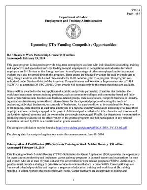Fillable Online Doleta Upcoming ETA Funding Opportunities Employment
