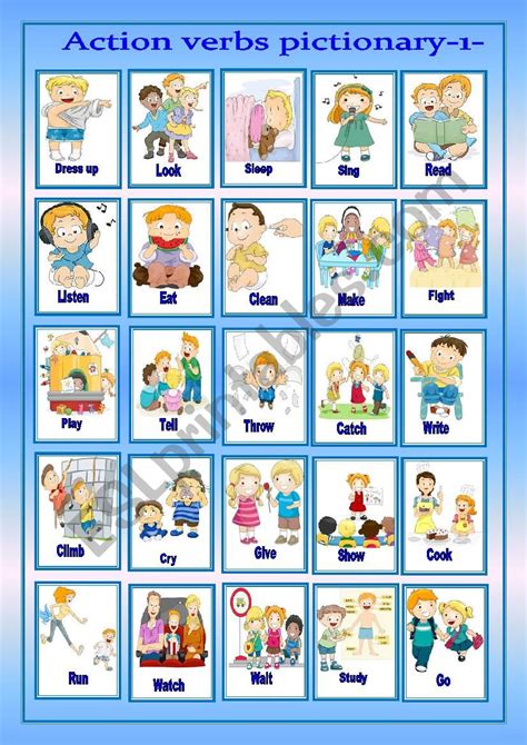 Action Verbs Pictionary 1 ESL Worksheet By Sasuna