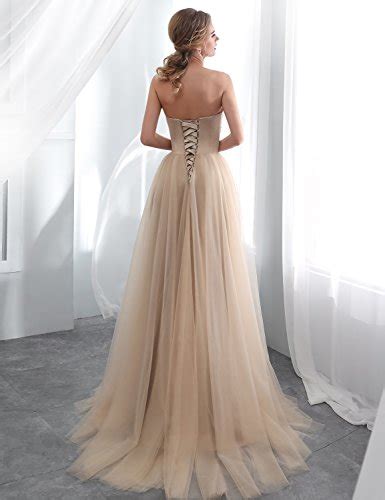 Belle House Women S Long Strapless Tulle Champagne Prom Dresses 2019