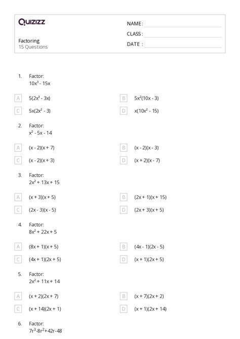 50 Factoring Worksheets For 10th Grade On Quizizz Free Printable