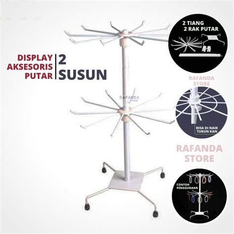 Display Putar Matahari 2 Susun Rak Putar 2 Tingkat Gantungan Aksesoris