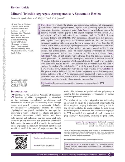 pdf mineral trioxide aggregate apexogenesis a systematic review