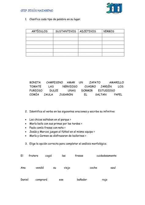 Analisis Morfologico De Palabras 1 Bachillerato Ejercicios Resueltos