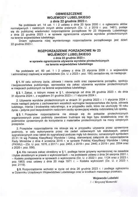 ROZPORZĄDZENIE PORZĄDKOWE NR 23 WOJEWODY LUBELSKIEGO w sprawie