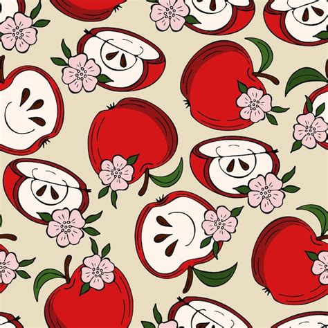 Patr N Sin Fisuras Con Manzanas Rojas Rodajas De Manzana Flor Y Hojas