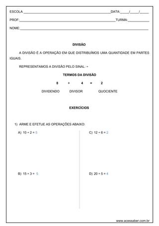 Baixe Em Pdf Atividades De Matem Tica Ano Divis O S Escola