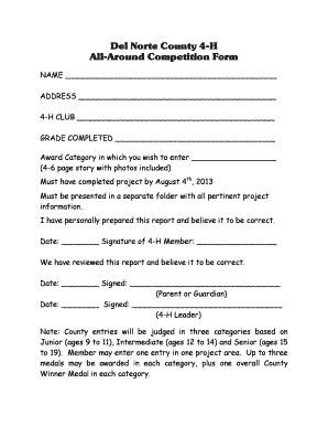 Fillable Online Cehumboldt Ucdavis Del Norte County 4 H All Around