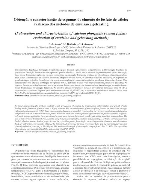 PDF Obtenção e caracterização de espumas de cimento de fosfato