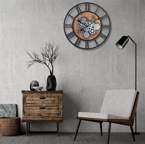 Lafocuse Wanduhr Groß mit Beweglichen Zahnrädern Industrial Steampunk