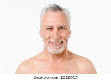 Closeup Portrait Caucasian Naked Shirtless Elderly Stock Photo