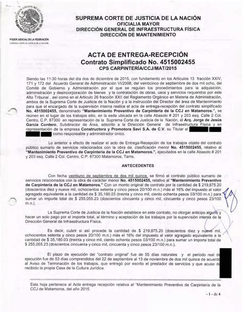 Pdf Acta De Entrega Recepci N Contrato Simplificado No Ambos De