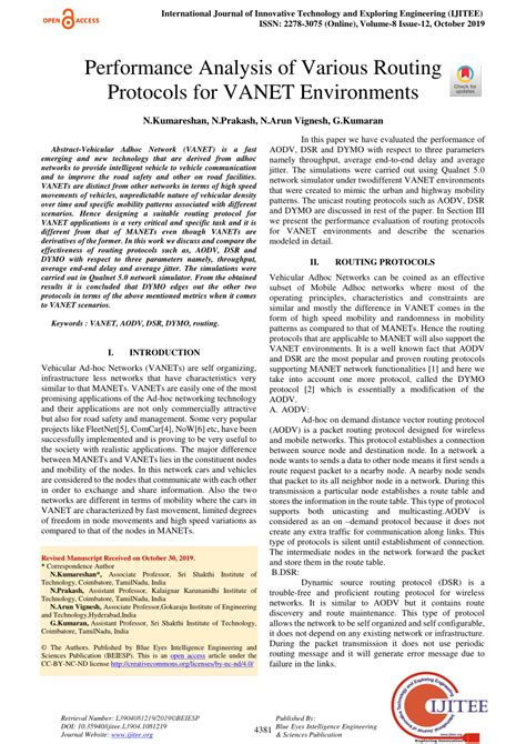 pdf performance analysis of various routing protocols for vanet environments