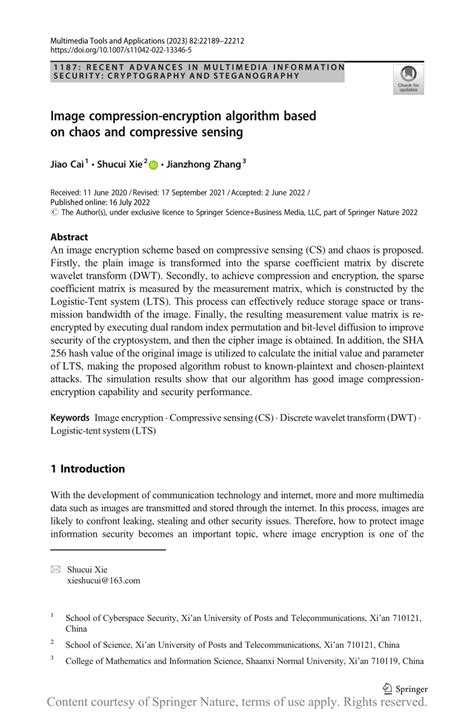 image compression encryption algorithm based on chaos and compressive sensing