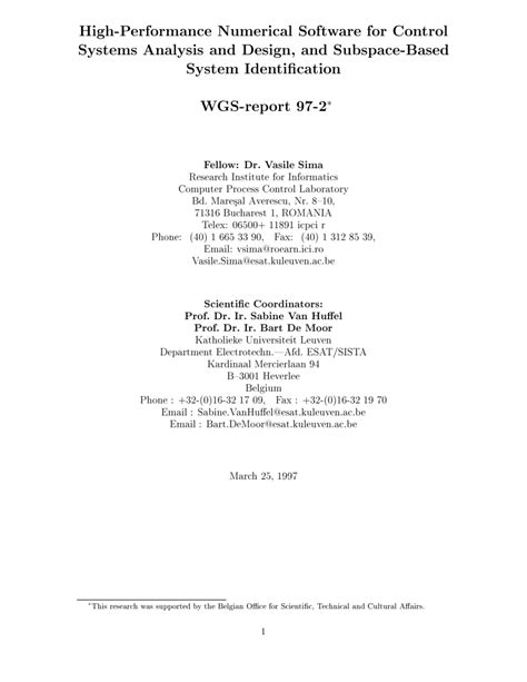 pdf high performance numerical software for control systems analysis and design and subspace