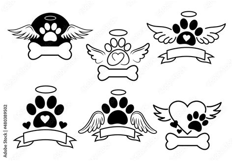 Vettoriale Stock Set Of Logo Pet Memory Collection Of Pet Paw With